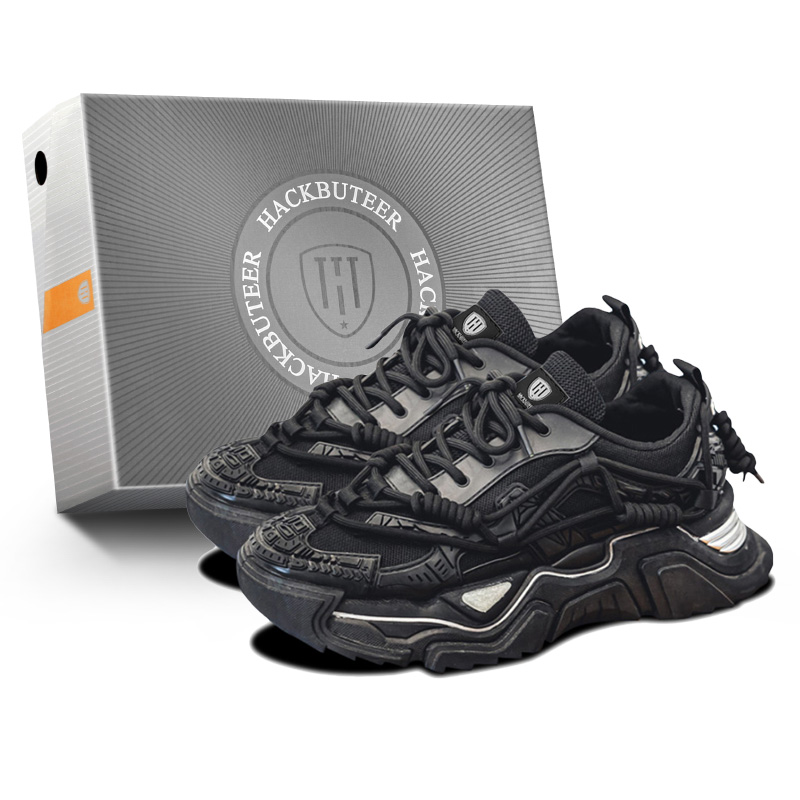 HACKBUTEER Cyber Collection Black Warrior Low Top Chunky Sneakers ...